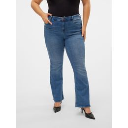 Bootcut-Jeans Vero Moda CURVE "VMCFLASH MR FLARED JEANS LI347 GA CUR", Damen, Gr. 52, L&auml;nge 32, medium blau denim, Denim/Jeans, Obermaterial: 89% Baumwolle, 9% Elastomultiester, 2% Elasthan, unifarben, Jeans Bootcut-Jeans