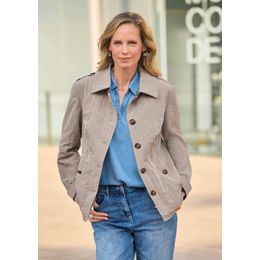 Blouson GOLDNER "&Uuml;bergangsjacke mit Crash-Optik", Damen, Gr. 48, beige (stein), Obermaterial: 55% Polyamid PA. 45% Polyester PES., figurumspielend, Jacken Blouson, Sattel mit bedruckten Konbtrastfutter