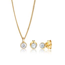 Ohrring und Ketten Set Elli "Schmuckset Basic Solit&auml;r 925 Sterling Silber, mit Kristallen von Swarovski" Gr. 45, gold, Schmuck_Sets, Damen, 45, Ohrring und Ketten Set