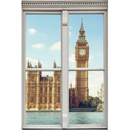 Wandsticker queence "Big Ben", gold (goldfarben), B:40cm H:60cm T:0,1cm, Wandtattoos, Wandsticker, Wandsticker, Wandbild, selbstklebend, 3D, Fenster