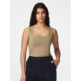 Tanktop Pieces "PCLULA SL REVERSIBLE TANKTOP JRS NOOS", Damen, Gr. M, greige, Jersey, Obermaterial: 90% Nylon, 10% Elasthan, unifarben, figurbetont normal, eckiger Ausschnitt, Tops Tanktop, Materialmix