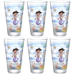 Becher Leonardo "BAMBINI AVVENTURA Meer", bunt (mehrfarbig), H:13cm &Oslash;:8cm, Glas, Trinkgef&auml;&szlig;e, Becher, 300 ml, 6-teilig