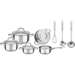 Topf-Set GSW "Montreal", silber (silberfarben), 2,8 l, T&ouml;pfe, Topf-Set, Kaltmetall-Griffe, Glasdeckel, inkl. Kochutensilien, Induktion