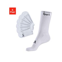 Sportsocken Bench., Herren, Gr. 35-38, wei&szlig; (6x wei&szlig;), Baumwollmischung, unifarben, elastisch, Socken Sportsocken, mit antibakterieller Feuchtigkeitsregulierung