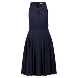 Abendkleid Vera Mont "Abendkleid mit Spitze", Damen, Gr. 50, EURO, blau (night sky), 100% Polyester PES., Kleider Abendkleid