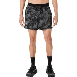 Laufshorts asics "FUJITRAIL ALL OVER PRINT 5IN SHORT", Damen, Gr. L, N-Gr, performance schwarz, carbon, cream, Obermaterial: 100% Polyester, Hosen Laufshorts
