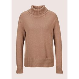 Madeleine Mode Longpullover MADELEINE "Pullover Rollkragen-Pullover mit Tasche", Damen, Gr. 40/42, braun (caramel, melange), Obermaterial: 52% Viskose CV. 27% Polyester PES. 21% Polyamid PA., Modern, normal, Pullover Longpullover