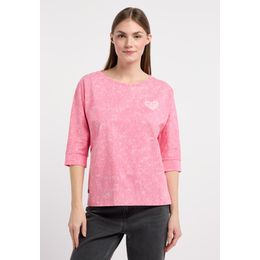 3/4-Arm-Shirt Ragwear "SHIMONA PRINT", Damen, Gr. S, pink, Jersey, Obermaterial: 100% Baumwolle, bedruckt, washed, normal, Rundhals, Shirts 3/4-Arm-Shirt, Bequemer Fit mit Herz-Print und ausgewaschener Optik