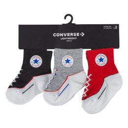 Tennissocken Converse "CHN INFANT STRIATED QTR 3PK", Jungen, Gr. 68-80, schwarz, Obermaterial: 76% Polyester, 20% Nylon, 4% Elasthan, Socken Tennissocken, f&uuml;r Babys, dreiteiliges Set, sportlicher Stil