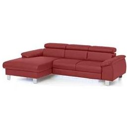 Ecksofa COTTA "Komaris L-Form, B: 244 cm", rot, B:244cm H:72cm T:166cm, Microfaser PRIMABELLE (100% Polyester);Kunstleder SOFTLUX(100%Polyurethan);Feinstruktur (100% Polyester);Kunstleder SOFTLUX/Struktur (100%Polyurethan, 90%Polyester, 10% Polyacryl), Sofas, Ecksofa, mit Kopfteilverstellung, optional Bettfunktion, Bettkasten & Licht