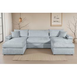 Wohnlandschaft OTTO HOME "Cosy U-From Breite 309 cm, Sitzaufbau im Sandwich-Federkern", grau, B:309cm H:46cm T:162cm, 100%Polyester, Sofas, Wohnlandschaft, Bez&uuml;ge in Cord oder Struktur weich w&auml;hlbar mit Kaltschaumauflage