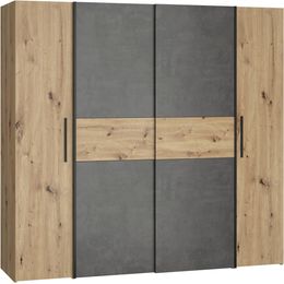 Kleiderschrank FORTE "Kalixtus, TOPSELLER, Made in Europe", artisan eiche, dunkelgrau, B:200,1cm H:190,5cm T:61,6cm, Holzwerkstoff, Schr&auml;nke, Kleiderschrank, Kombination aus Dreh- und Schwebet&uuml;ren, mehrere Farben