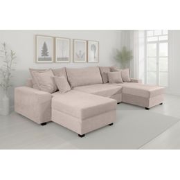 Wohnlandschaft OTTO HOME "Alexa", beige, B:313cm H:42cm T:161cm, 100%Polyester, Sofas, Wohnlandschaft, Wohnlandschaft,2 Ottomane,Bonnelfederkern,Schlaffunktion