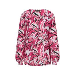 Kurzarmbluse GOLDNER "Kurzgr&ouml;&szlig;e Viskosebluse mit floralem Muster", Damen, Gr. 22, pink (pink, gemustert), Obermaterial: 100% Viskose CV., figurumspielend, Blusen Kurzarmbluse, Spitzenb&auml;nchen im &Auml;rmel