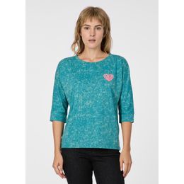 3/4-Arm-Shirt Ragwear "SHIMONA PRINT", Damen, Gr. XXL, teal gr&uuml;n, Jersey, Obermaterial: 100% Baumwolle, bedruckt, washed, normal, Rundhals, Shirts 3/4-Arm-Shirt, Bequemer Fit mit Herz-Print und ausgewaschener Optik