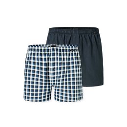 Webboxer Schiesser "Web-Boxershorts 2er Pack", Herren, Gr. M, blau (dunkelblau), Obermaterial: 100% Baumwolle CO., Unterhosen Webboxer