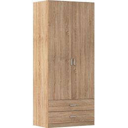 Dreht&uuml;renschrank Rauch "Kleiderschrank Garderobe GAMMA Breiten 91/136/181/226/271/315/360 cm", eiche sonoma, griffe alu, B:91cm H:210cm T:54cm, Holzwerkstoff, Schr&auml;nke, Dreht&uuml;renschrank, mit Schubladen, verschiedene Griff-Varianten TOPSELLER MADE IN GERMANY