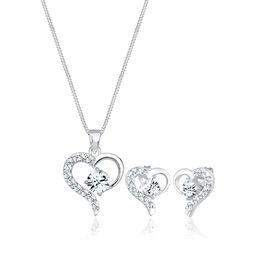 Ohrring und Ketten Set Elli "Schmuckset Set mit Herz Wei&szlig; 925 Sterling Silber, mit Kristallen von Swarovski" Gr. 45, wei&szlig;, Schmuck_Sets, Damen, 45, Ohrring und Ketten Set