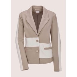 Madeleine Mode Langarmshirt MADELEINE "Blazer Elegante Businessjacke mit Kontrasten", Damen, Gr. 46, wei&szlig; (cappuccino, wollwei&szlig;), Obermaterial: 85% Baumwolle CO. 15% Polyester PES., Modern, Shirts Langarmshirt, Asymmetrische Blocktreifen