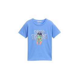 T-Shirt Tom Tailor, Jungen, Gr. 92/98, blau (soft mid blau), Jersey, Obermaterial: 100% Baumwolle, unifarben, normal, Rundhals, abgesteppt, Shirts T-Shirt, mit Druck und Wendepailletten