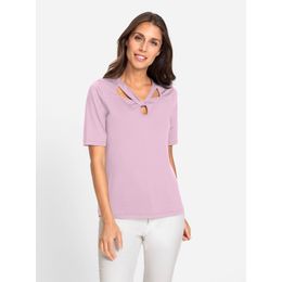 T-Shirt Heine "Shirt", Damen, Gr. 44, rosa (ros&eacute;), 90% Polyamid, 10% Elasthan, unifarben, V-Ausschnitt, Shirts T-Shirt