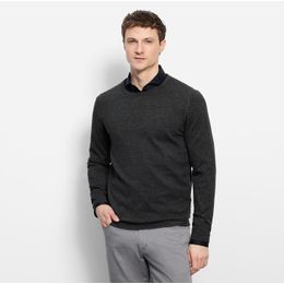 Rundhalspullover OLYMP "OLYMP Strick Casual", Herren, Gr. S (44), grau (anthrazit), Obermaterial: 100% Baumwolle, schmal, Rundhals, Pullover Rundhalspullover, Crew Neck