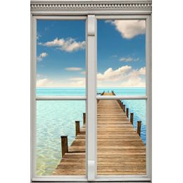 Wandsticker queence "Steg ins Meer", blau, B:40cm H:60cm T:0,1cm, Wandtattoos, Wandsticker, Wandsticker, Wandbild, selbstklebend, 3D, Fenster