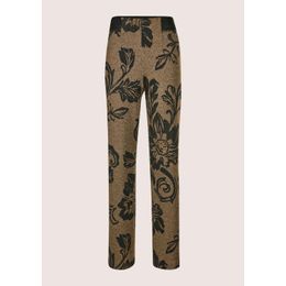 Madeleine Mode Jerseyhose MADELEINE "Jacquardhose Jacquardhose mit floralem Muster", Damen, Gr. 34, N-Gr, schwarz (schwarz, caramel), Obermaterial: 92% Polyester PES. 5% metallisierte Fasern MTF. 3% Elasthan EL., Hosen Jerseyhose