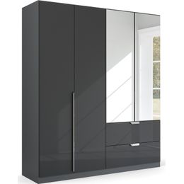 Dreht&uuml;renschrank Rauch "Kleiderschrank Schrank Garderobe Ankleide GLAMOUR BY QUADRA SPIN", grau (graumetallic, hochglanz effektgrau), B:181cm H:210cm T:54cm, Holzwerkstoff, Schr&auml;nke, Dreht&uuml;renschrank, mit Spiegel und Hochglanz-Front, Stangengriff MADE IN GERMANY