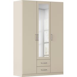 Kleiderschrank Rauch "Schrank Garderobe Ankleide GAMMA Breiten 91/136/181/226/271/315/360 cm", beige (champagner), griffe chrom, B:136cm H:210cm T:54cm, Holzwerkstoff, Schr&auml;nke, Kleiderschrank, verschiedene Griff-Varianten, mit Spiegel TOPSELLER MADE IN GERMANY