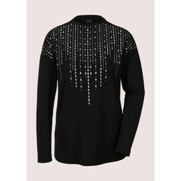 Madeleine Mode Langarmshirt MADELEINE "Sweatshirt Sweatshirt mit Strass-Besatz", Damen, Gr. 38, schwarz, Obermaterial: 72% Viskose CV. 20% Polyester PES. 8% Elasthan EL., Modern, normal, Shirts Langarmshirt