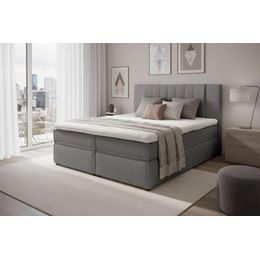 Boxspringbett Home Affaire "Bellissimo, Doppelbett, Polsterbett, Federkernbett, Komforbett", grau, B:165cm L:215cm, 100% PES, Komplettbetten, Boxspringbett, inkl. 9cm Topper, 5-Zonen-Taschen-Federkernmatratze, H&auml;rtegrad 3