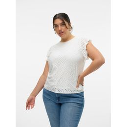 Spitzenshirt Vero Moda CURVE "VMCTASSA SL FRILL TOP NOOS CUR", Damen, Gr. S, snow wei&szlig;, Jersey, Obermaterial: 95% Polyester, 5% Elasthan, unifarben, loose fit normal, Rundhals, Shirts Spitzenshirt, Materialmix, loose fit