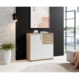 HBZ-MEBLE Kommode HBZ "BC-Drift-2, Universalschrank Stellma&szlig; BxHxT 80x84x35 cm", braun (eiche rustica), B:80cm H:84cm T:35cm, Holzwerkstoff, Sideboards, Kommode, Kommode mit 2 T&uuml;ren, 2 Schubk&auml;sten, 1 Einlegeboden