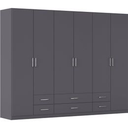 Dreht&uuml;renschrank Rauch "Kleiderschrank Garderobe GAMMA Breiten 91/136/181/226/271/315/360 cm", graumetallic, griffe chrom, B:271cm H:210cm T:54cm, Holzwerkstoff, Schr&auml;nke, Dreht&uuml;renschrank, mit Schubladen, verschiedene Griff-Varianten TOPSELLER MADE IN GERMANY
