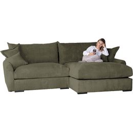 Ecksofa Home Affaire "Finca XL L-Form, Breite 190 cm", olive, B:190cm T:187cm, 100% Polyester, Sofas, Ecksofa, Mega-Sofa, Cord oder Chenille-Struktur, mit Federkern & 4 Zierkissen