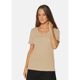 Madeleine Mode Kurzarmshirt MADELEINE "Shirt Kurzarm-Shirt aus Leinen", Damen, Gr. 40, beige (natur, multicolor), Obermaterial: 100% Leinen LI., Modern, figurumspielend, Shirts Kurzarmshirt