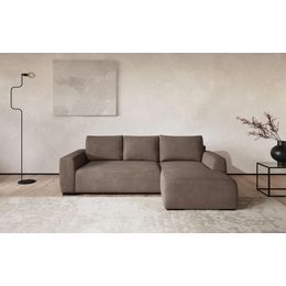 Ecksofa COTTA "Giro L-Form, Recamiere, Breite 252 cm", taupe, B:252cm H:86cm T:170cm, Sofas, Ecksofa, wahlweise mit Bettkasten und Trendbezug CORD