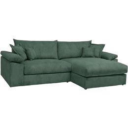 Ecksofa Home Affaire "Soft&Cosy XXL L-Form, B: 303 cm - OTTO. Verl&auml;ssliche Qualit&auml;t.", gr&uuml;n (dunkelgr&uuml;n), B:303cm T:187cm, 100% Polyester, Sofas, Ecksofa, Mega-Sofa, Cord oder Chenille-Struktur, mit Federkern & 4 Zierkissen