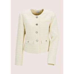 Madeleine Mode Jerseyblazer MADELEINE "Blazer Eleganter Tweed-Kurzblazer mit Metallkn&ouml;pfen", Damen, Gr. 42, wei&szlig; (wollwei&szlig;), Obermaterial: 80% Polyester PES. 20% Wolle WO., Modern, normal, Blazer Jerseyblazer, Edle Metallkn&ouml;pfe