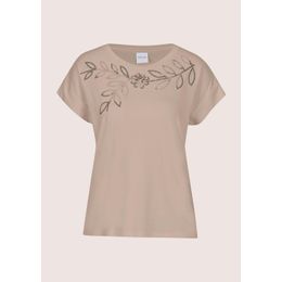 Madeleine Mode Kurzarmshirt MADELEINE "Blusenshirt Elegantes T-Shirt mit Glanzeffekten", Damen, Gr. 46, beige (berber), Obermaterial: 92% Viskose CV. 8% Elasthan EL., Modern, schmal, Shirts Kurzarmshirt, Pailetten