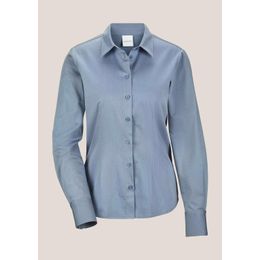 Madeleine Mode Hemdbluse MADELEINE "Bluse Hemdbluse mit Manschetten&auml;rmeln", Damen, Gr. 42, blau (rauchblau), Obermaterial: 96% Baumwolle CO. 4% Elasthan EL., Modern, normal, Blusen Hemdbluse