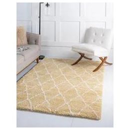 Hochflor-Teppich "Temara Shag, LAGERR&Auml;UMUNG", gelb (gelb, elfenbeinfarben), B:122cm H:51mm L:183cm, Polypropylen (PP), MyFlair M&Ouml;BEL & ACCESSOIRES, Teppiche, gewebt, Rauten Design, weich & kuschelig