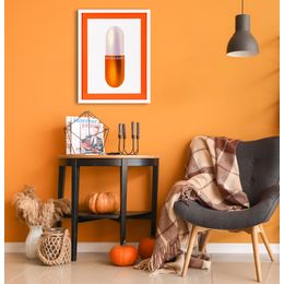 Bild mit Rahmen queence "Tablette, Spruch, orange", orange (farbe rahmen: wei&szlig;, farbe bild(er): orange), B:40cm H:50cm T:2cm, Acrylglas, Holz, Bilder, Bild mit Rahmen, Poster mit buntem Acrylglas Passepartout