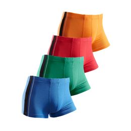 Boxer AUTHENTIC UNDERWEAR "Boxershorts f&uuml;r Herren", Herren, Gr. 7, 4 Stk., bunt (rot, orange, gr&uuml;n, blau), Jersey, Obermaterial: 95% Baumwolle, 5% Elasthan, unifarben, Unterhosen Boxer, mit kontrastfarbigen Streifen seitlich