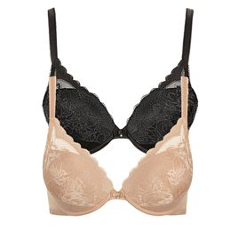 Push-up-BH LISCA "2er Pack Push up BH Evelyn", Damen, Gr. 80, Cup A, bunt (schwarz, sweet almond), Spitze, Obermaterial: 82% Polyamid PA. 18% Elasthan EL., BHs Push-up-BH