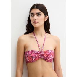 Marc O'Polo Bandeau-Bikini-Top MARC O'POLO "Abstract Leaf AOP", Gr. XL (46), N-Gr, raspberry coulis leaf print, Obermaterial: 84% Polyamid, 16% Elasthan, Bikini-Oberteile Bandeau-Bikini-Top