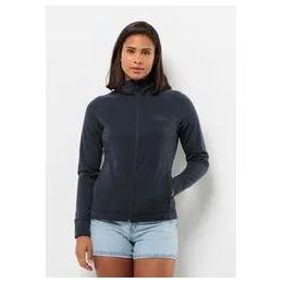 Fleecejacke Jack Wolfskin "WALDSEE HOODED JKT W", Damen, Gr. S (36), blau (night, blau), OBERSTOFF: 83% POLYESTER, 9% WOLLE, 8% ELASTHAN. Futter: 100% POLYESTER, Jacken Fleecejacke