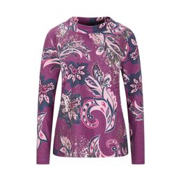Sweatshirt GOLDNER "Langarmshirt im Paisley-Design", Damen, Gr. 50, pink (beere, gemustert), Obermaterial: 60% Polyester PES. 35% Baumwolle CO. 5% Elasthan EL., figurumspielend, Sweatshirts Sweatshirt, in Flauschqualit&auml;t