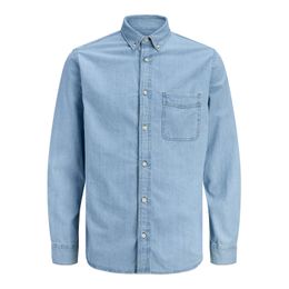Jack & Jones Langarmhemd JACK & JONES "JPRBLUDEREK DENIM L/S SHIRT", Damen, Gr. XS, N-Gr, light blau denim fit:relaxed fit, Web, Obermaterial: 100% Baumwolle, unifarben, relaxed fit normal, Hemden Langarmhemd